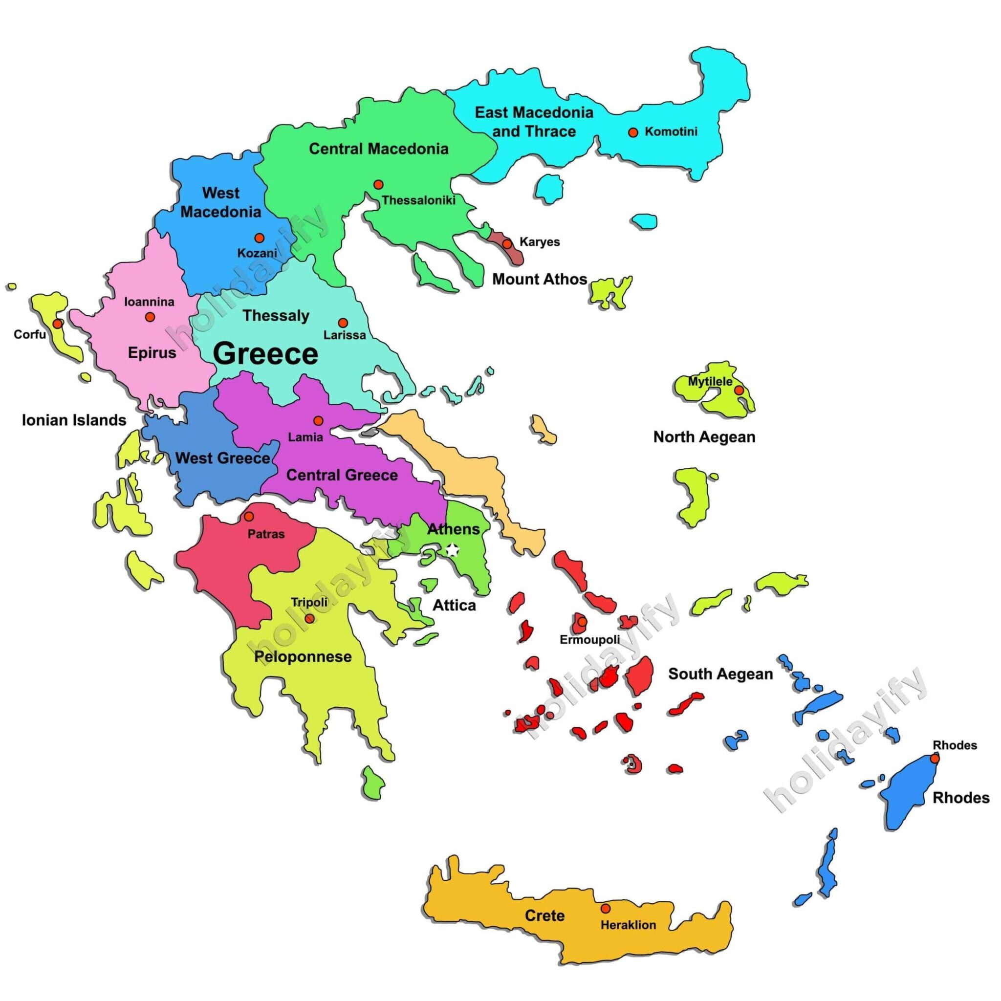Greece map islands and names